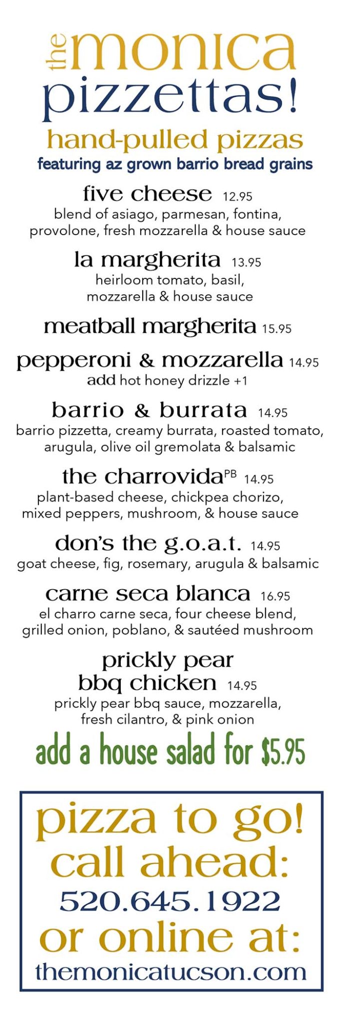 Pizza Menu – The Monica
