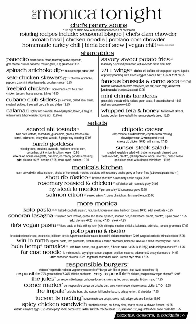Dinner Menu – The Monica