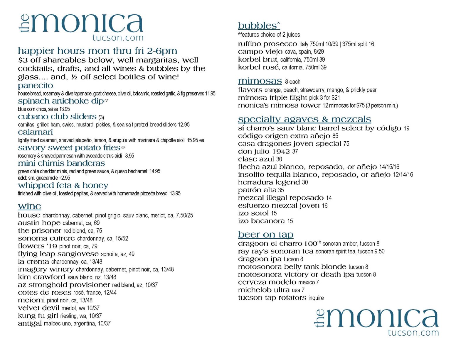 Spirit Menu – The Monica