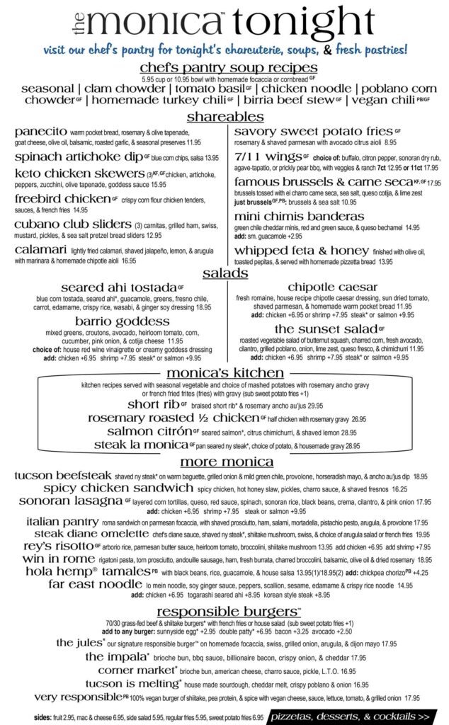 Dinner Menu – The Monica