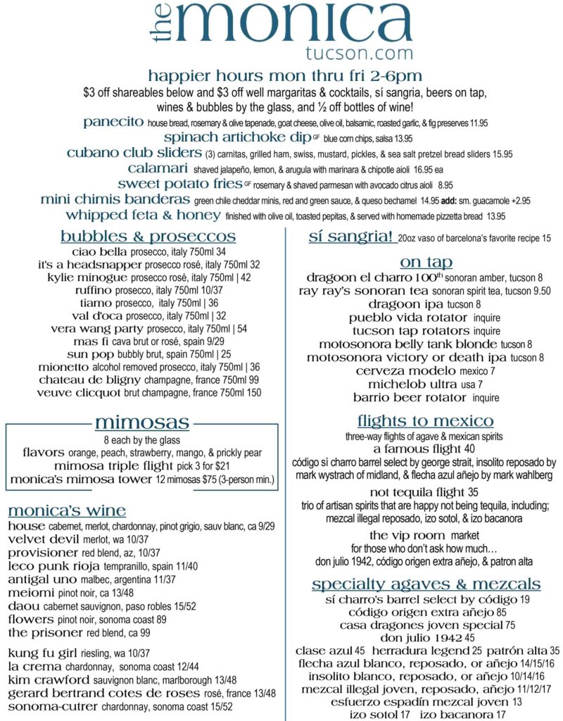 Spirit Menu – The Monica